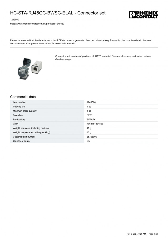 Phoenix Contact 1249560 technical document page 1