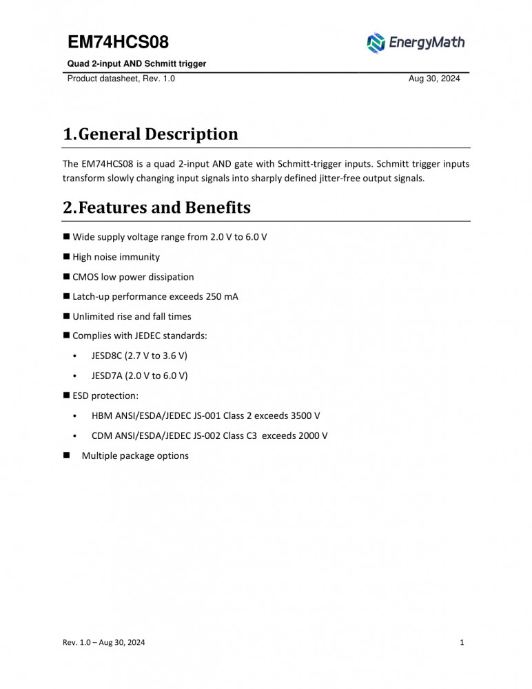 EM74HCS08PW datasheet page 1