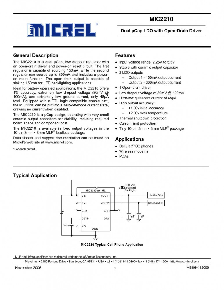 MIC2210 datasheet page 1