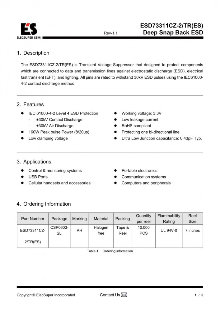 ESD73311CZ-2/TR(ES) datasheet page 1