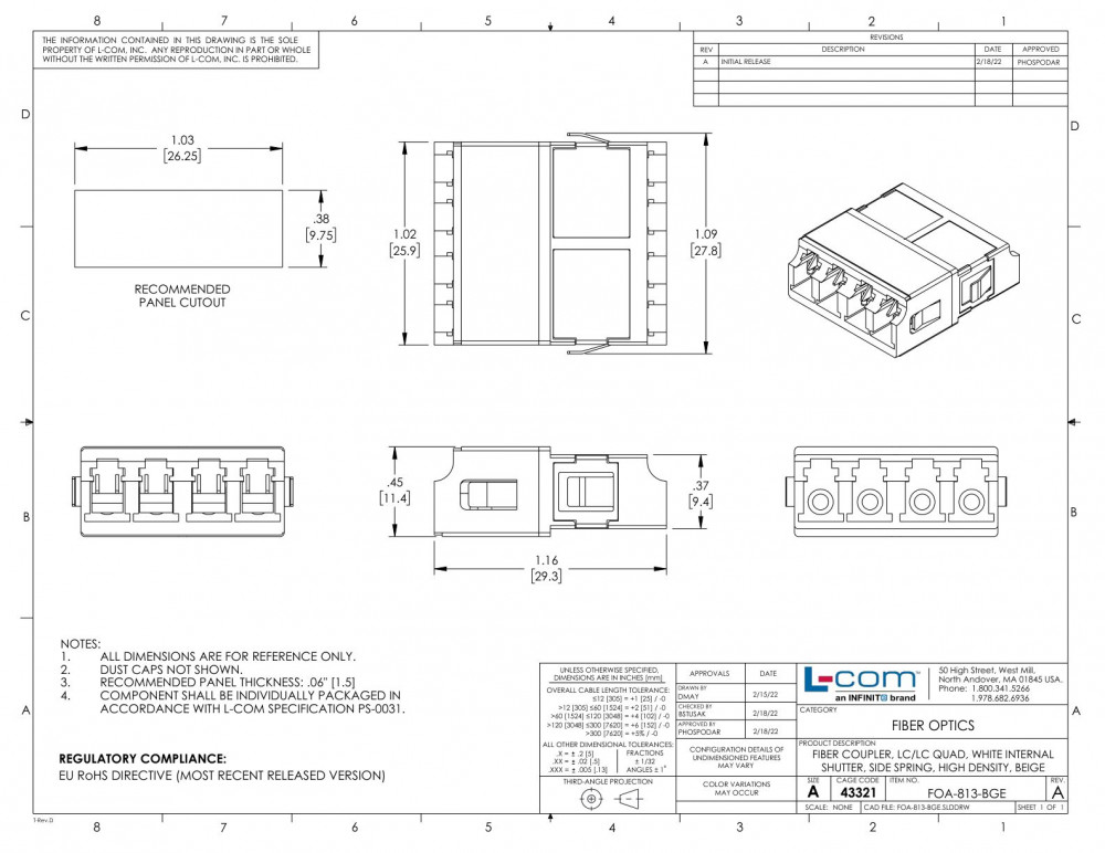 L-com FOA-813-BGE technical drawing