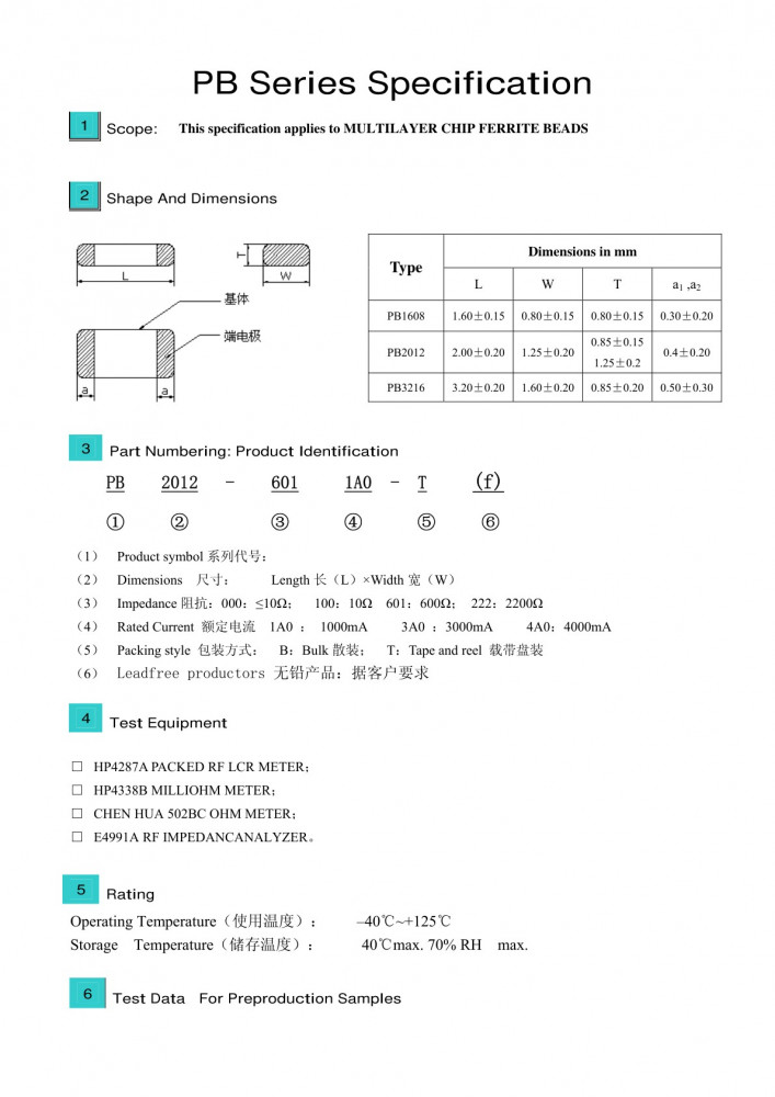 PB Series specification page 1