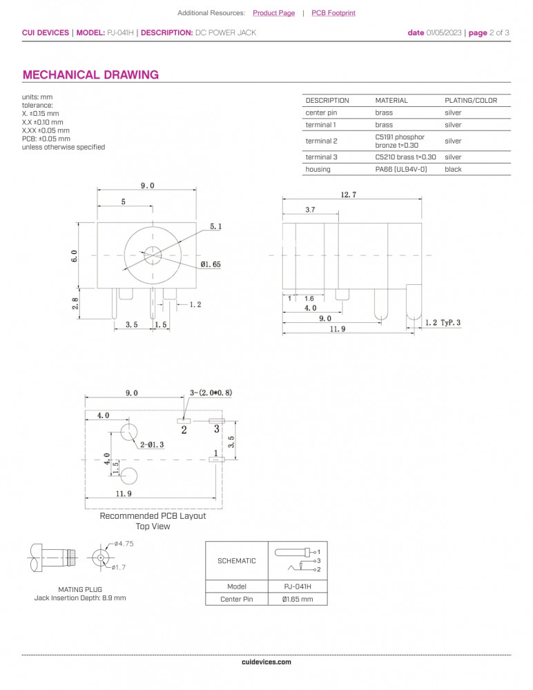 PJ-041H technical document page 2