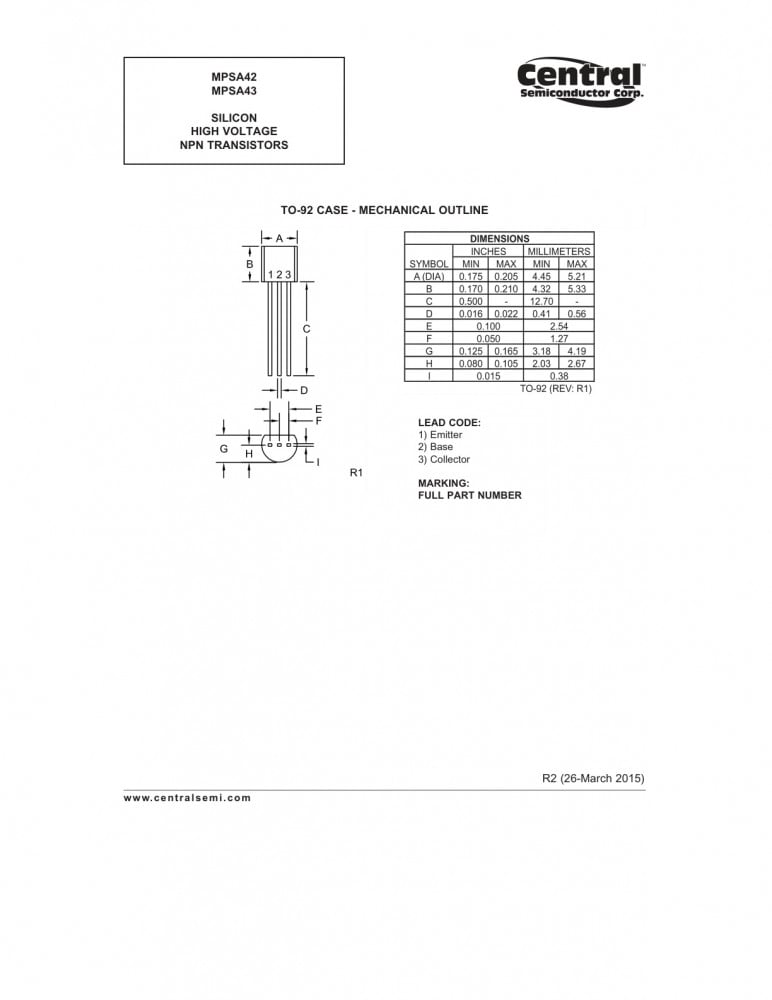 MPSA42 and MPSA43 datasheet page 2