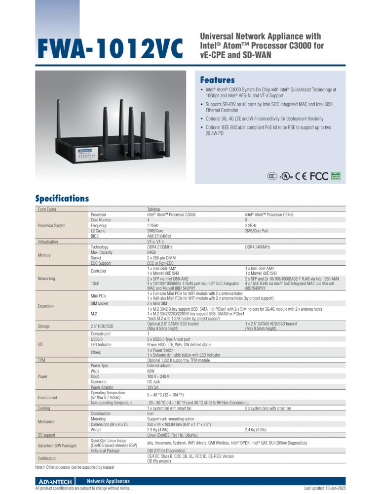 FWA-1012VC product documentation page 1
