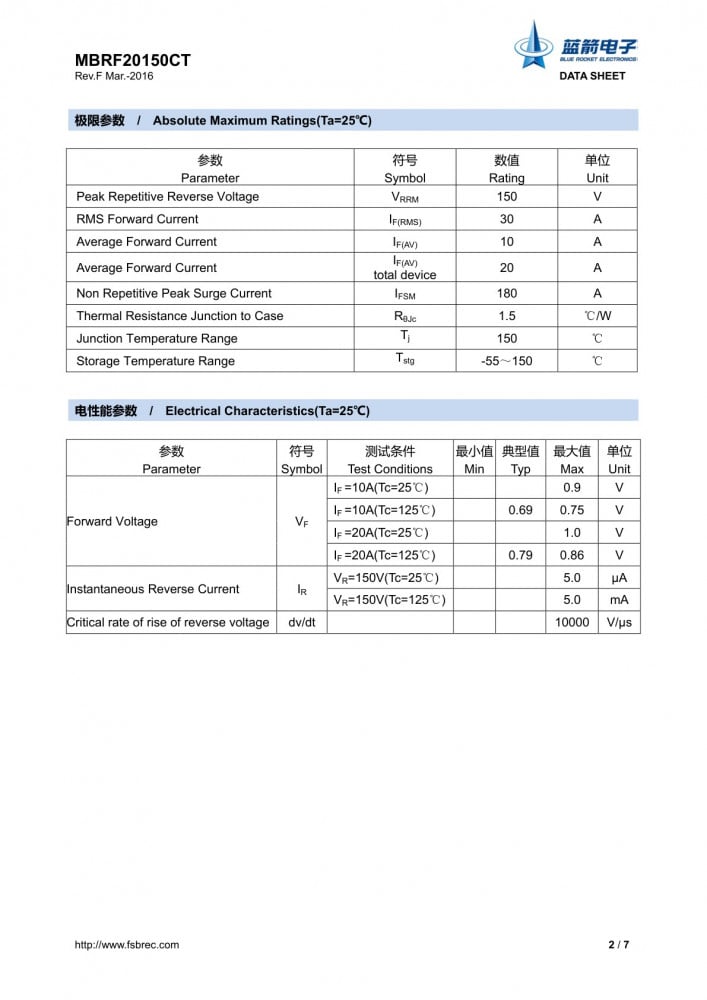 MBRF20150CT datasheet page 2