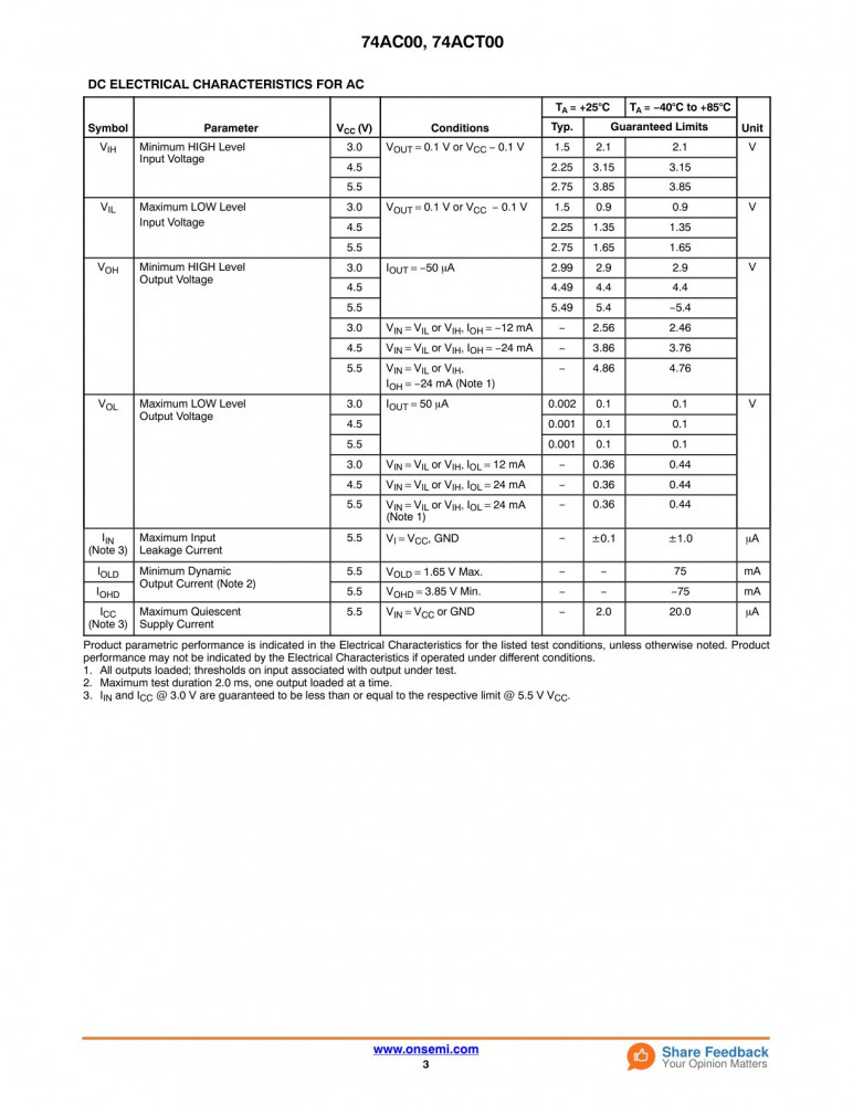 74ACT00 datasheet page 3