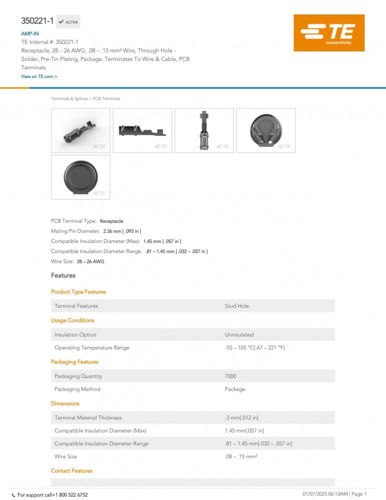 TE Connectivity 350221-1 technical document page 1