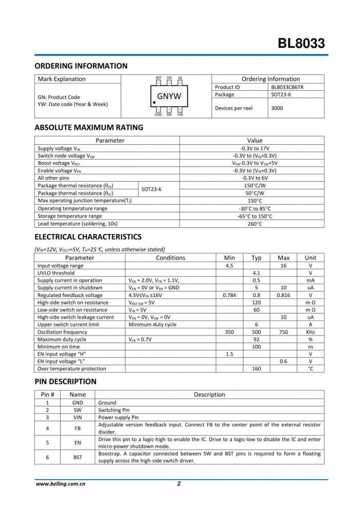 BL8033CB6TR datasheet page 2