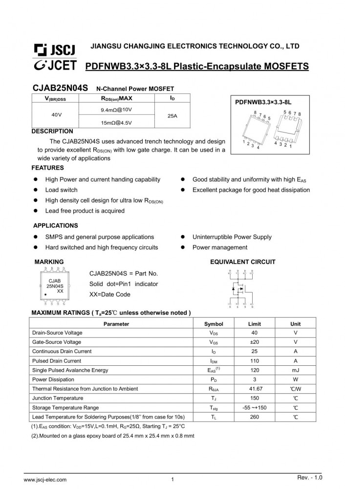 CJAB25N04S datasheet page 1
