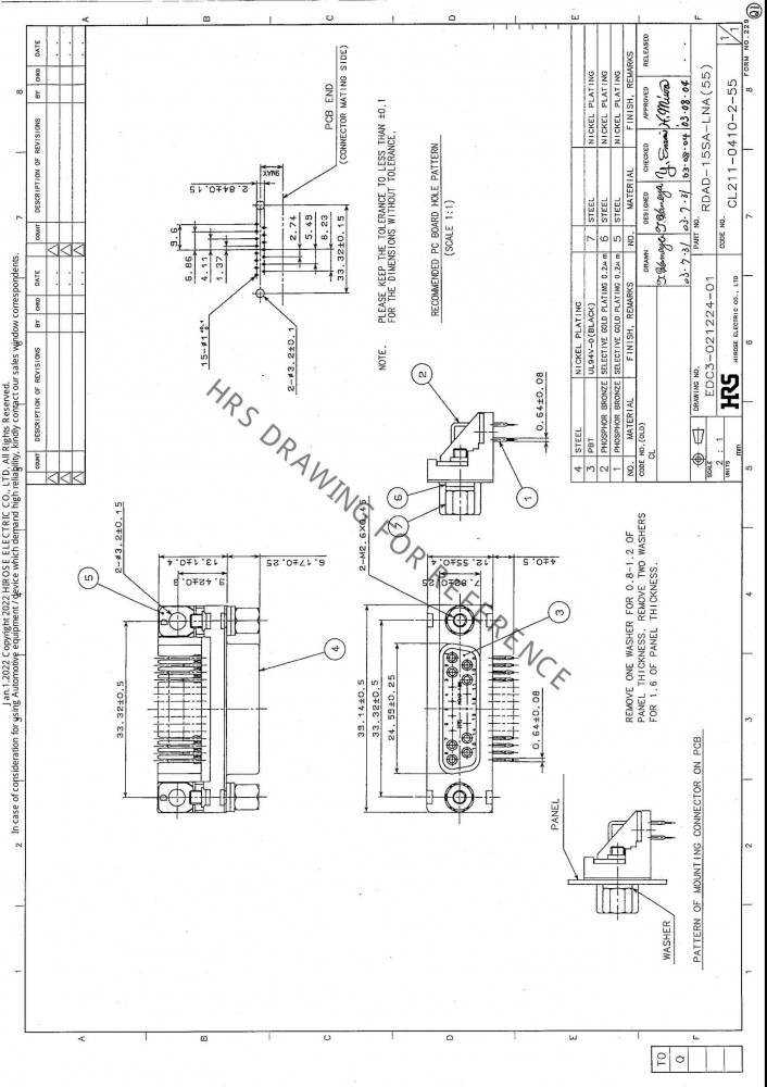 HRS RDAD-15SA-LNA(55) product document page