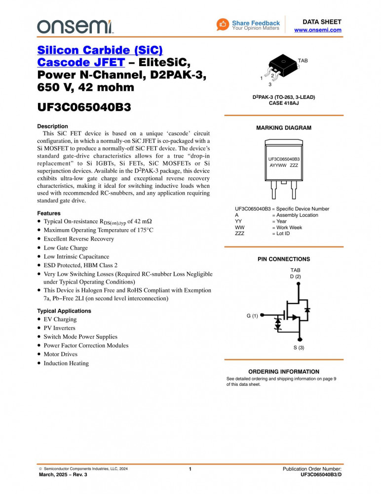 UF3C065040B3 datasheet page 1