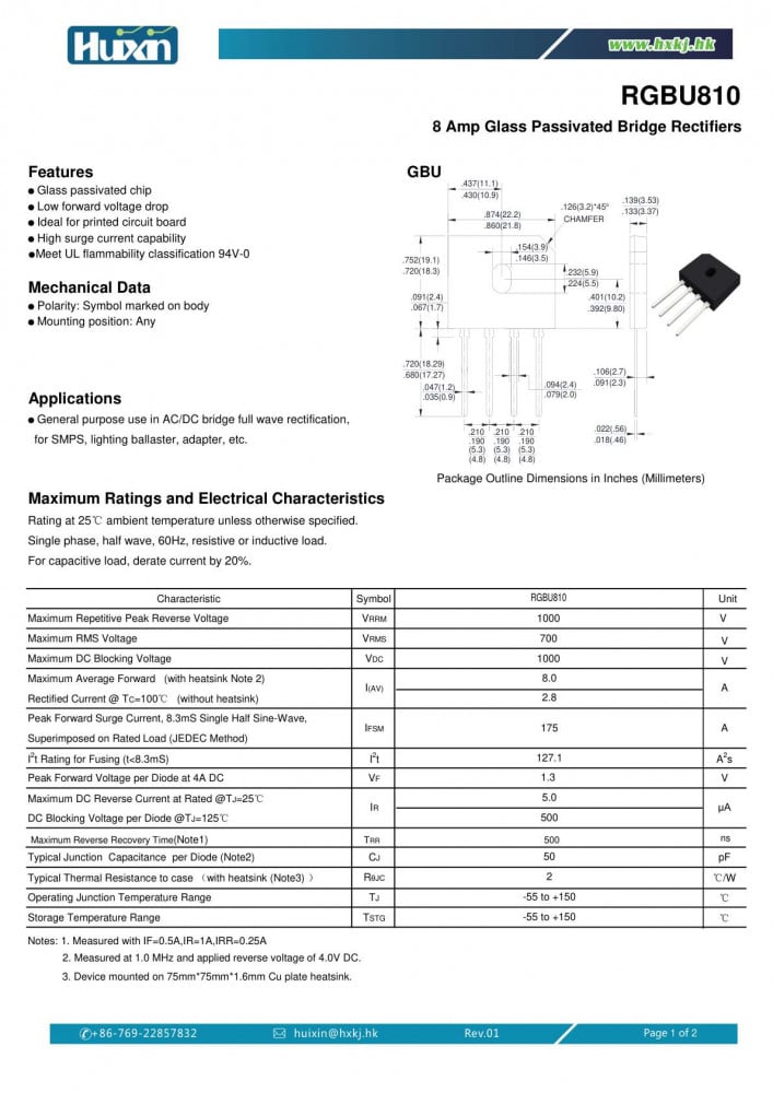 RGBU810 datasheet page one