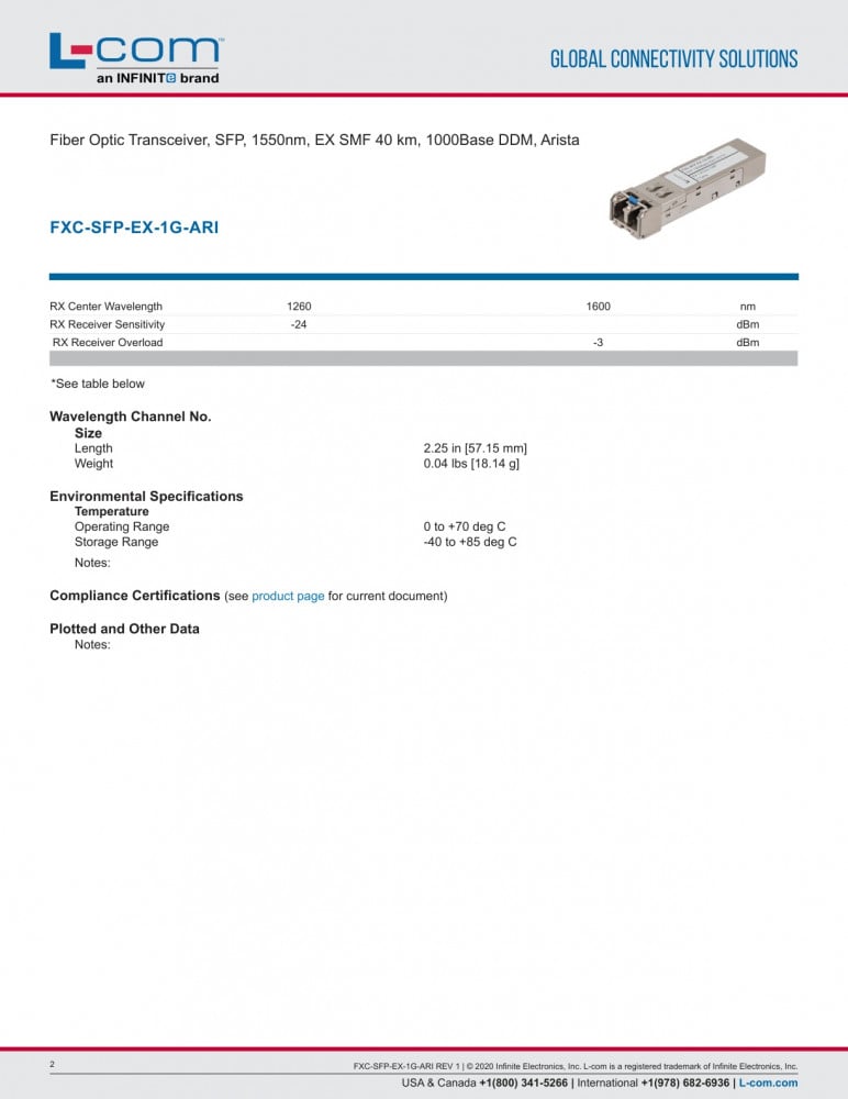 FXC-SFP-EX-1G-ARI datasheet page 2