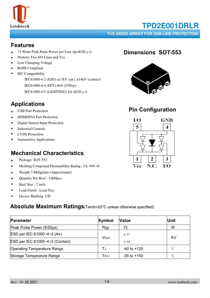 TPD2E001DRLR datasheet page 1