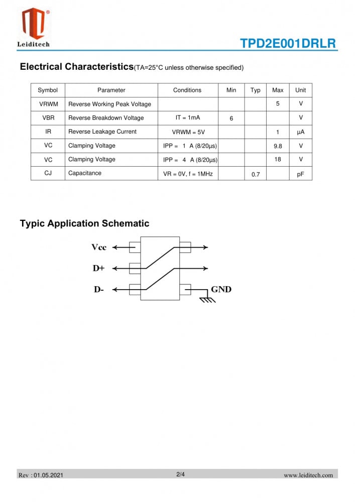 TPD2E001DRLR datasheet page 2