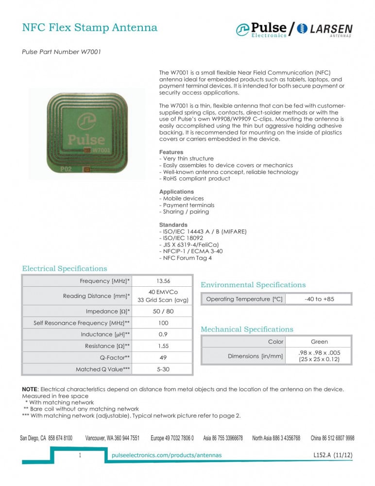 PULSE W7001 technical document page 1
