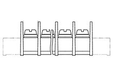 8.26mm Pitch, Single Row, Tri-Barrier Terminal Strip, with Mounting Ends, Black, Steel Screws, 4 Circuits