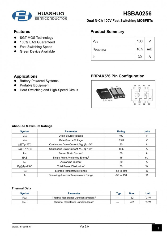 HSBA0256 datasheet page 1