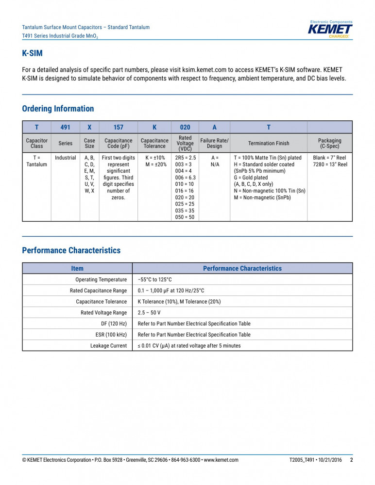 KEMET T491 datasheet page 2