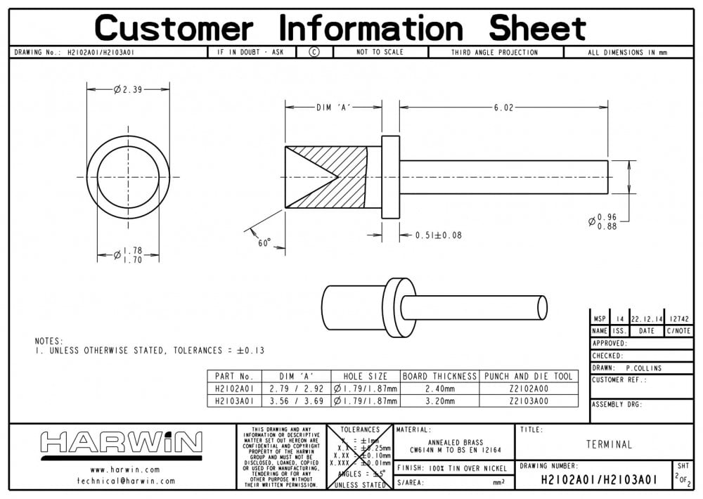 Harwin H2102A01 technical drawing preview