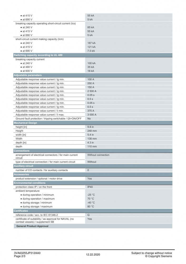 SIEMENS 3VA6325-5JP31-2AA0 datasheet page 2