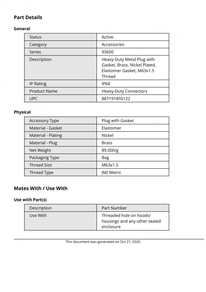 Product document image 2 for MOLEX 936000320