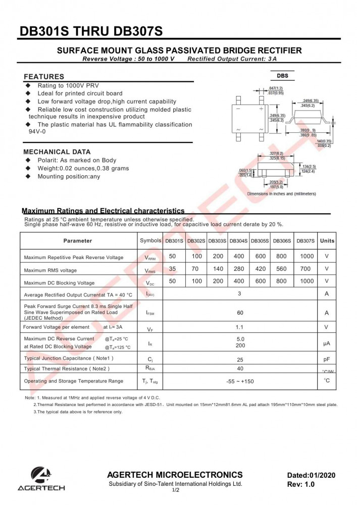 Agertech DB307S datasheet page 1