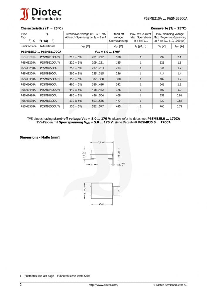DIOTEC P6SMB series datasheet page 2