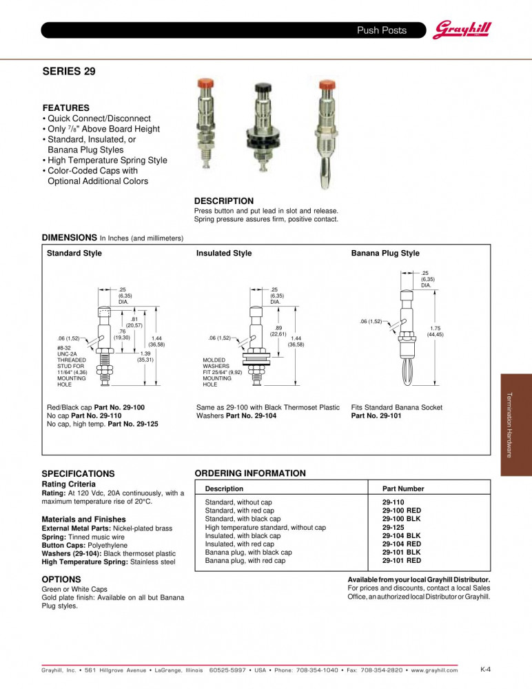 Grayhill Series 29 technical document for 29-100 BLK