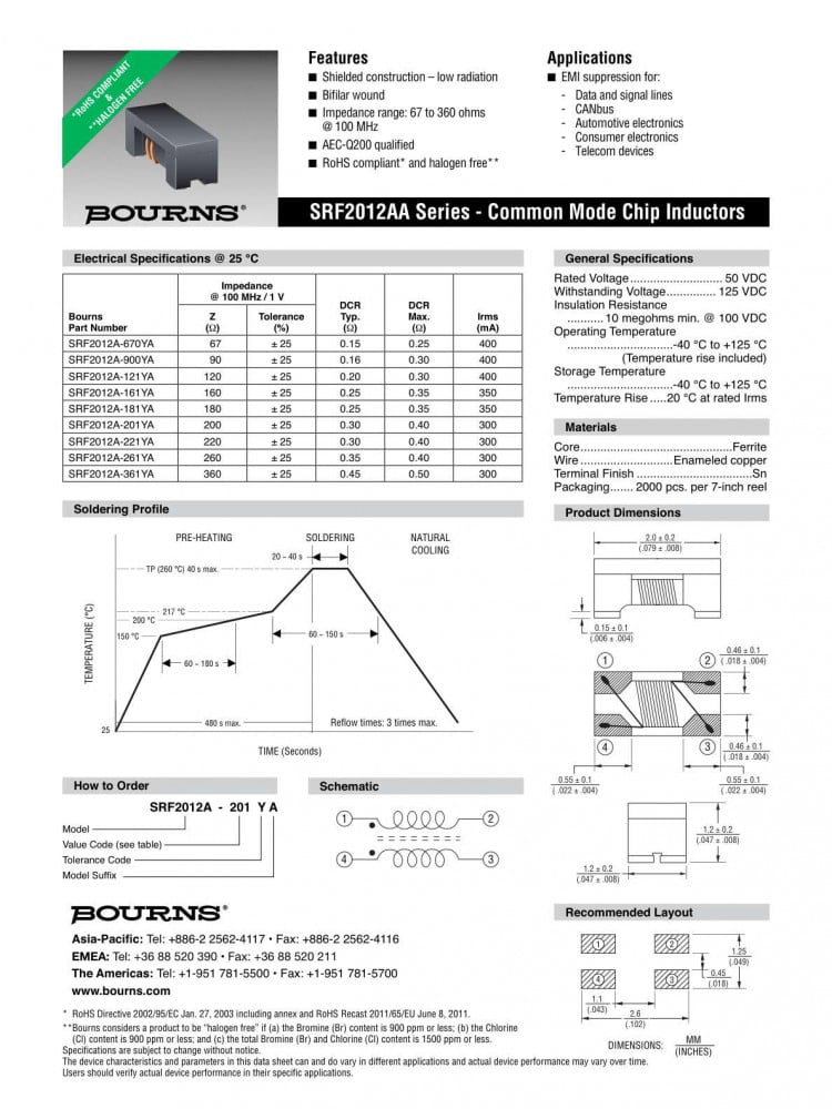BOURNS SRF2012AA datasheet page 1
