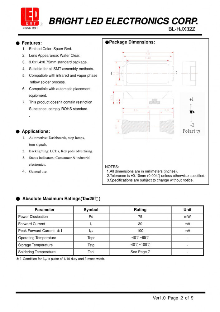BL-HJX32Z technical document page 1