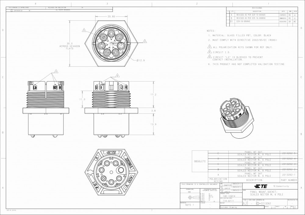TE Connectivity 2213262-1 technical drawing page 1
