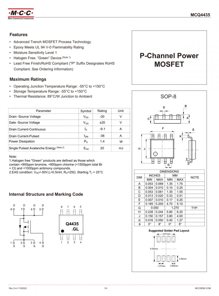 MCQ4435-TP datasheet page 1