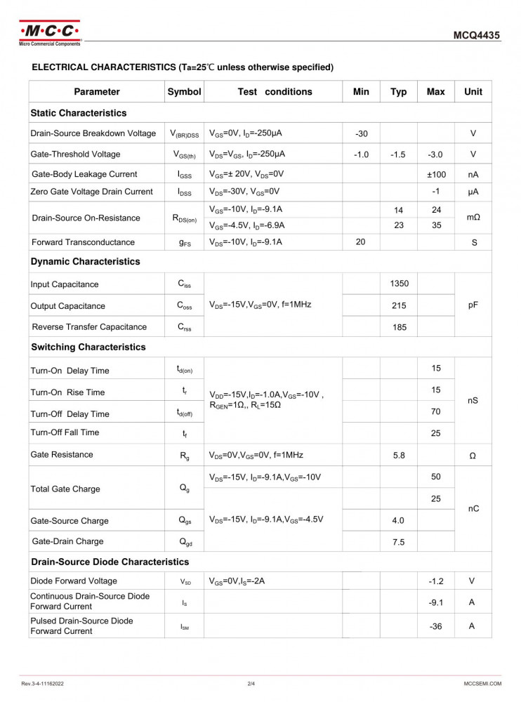 MCQ4435-TP datasheet page 2