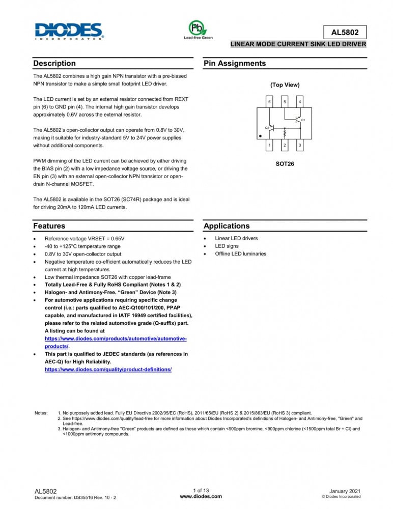 AL5802EV1 datasheet page 1