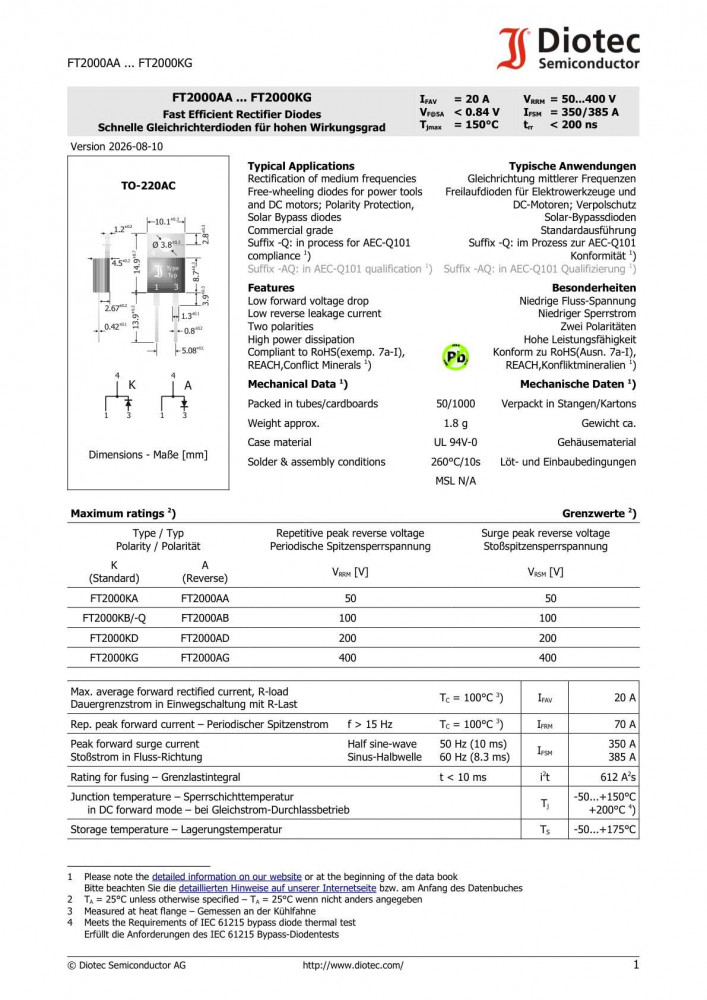 DIOTEC FT2000 family datasheet page 1