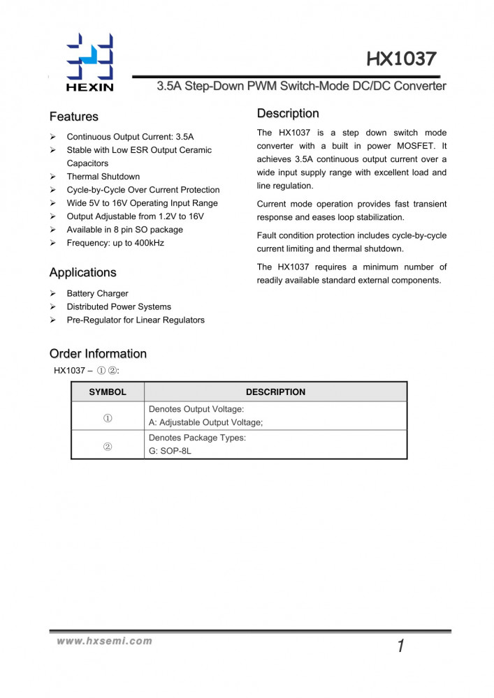 HX1037-AG datasheet page 1