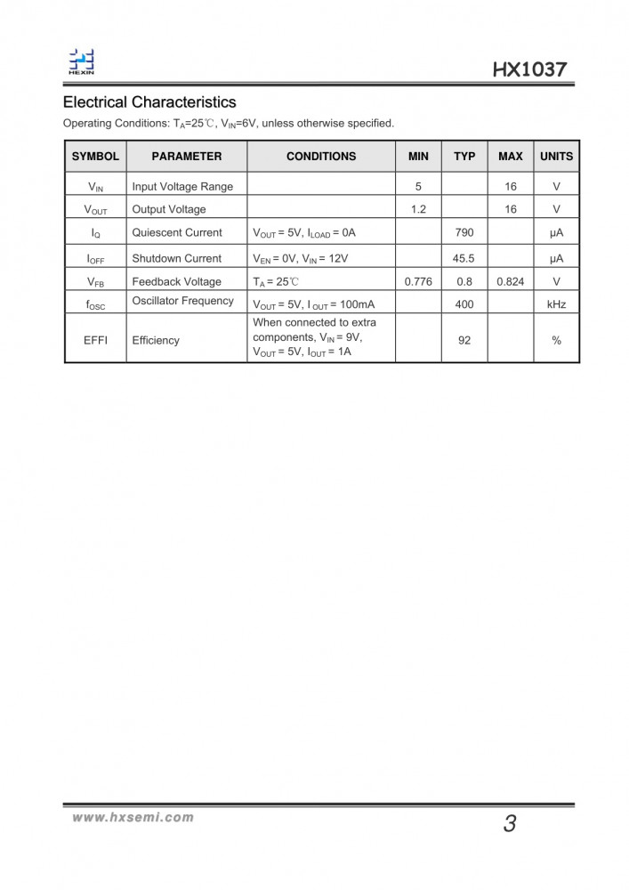 HX1037-AG datasheet page 3