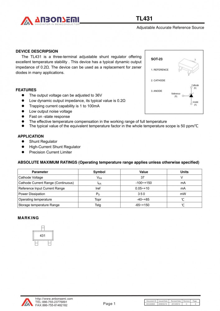 AnBon TL431 datasheet page 1
