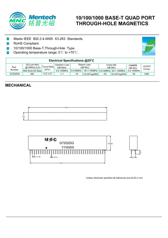 G7202DG datasheet electrical and mechanical page