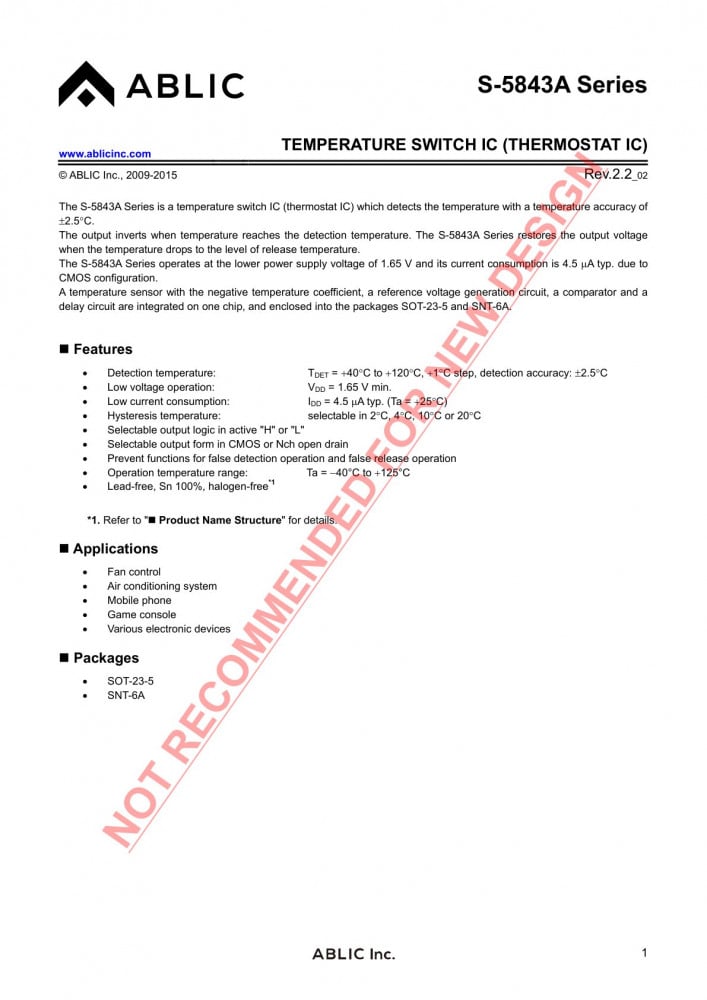 S-5843A Series datasheet page 1