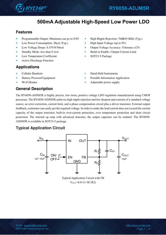 RY6050-ADJM5R datasheet page 1
