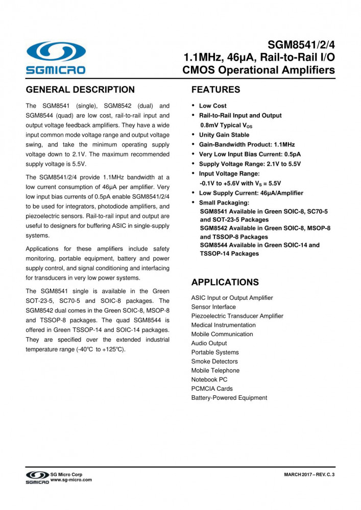 SGM8541 datasheet page 1