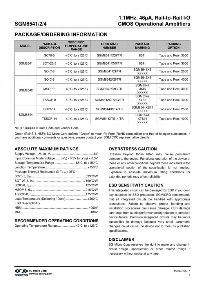 SGM8541 datasheet page 2