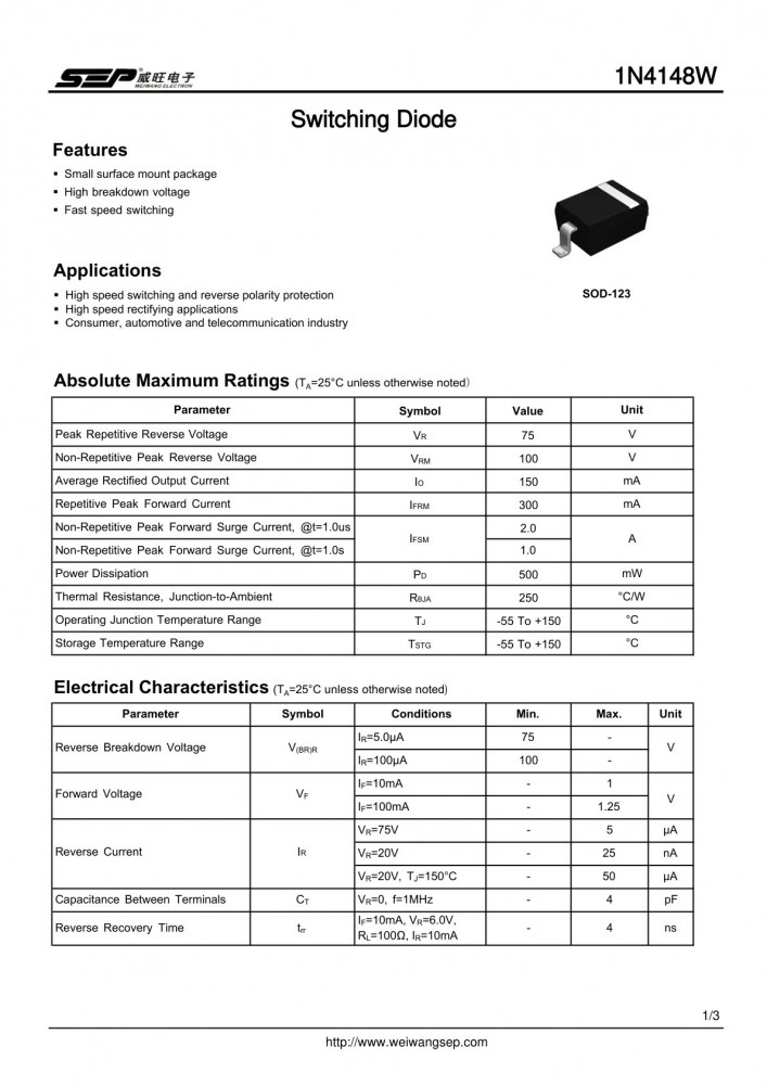 SEP 1N4148W datasheet page 1