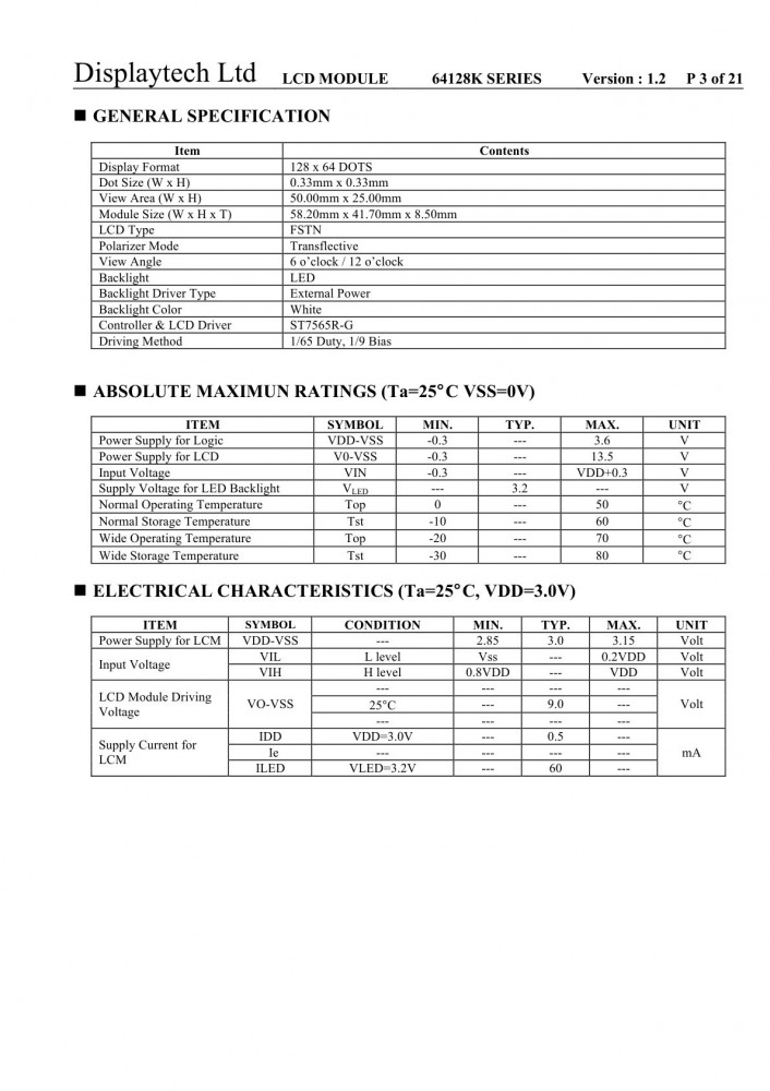 64128K FC BW-3 specification document page 3