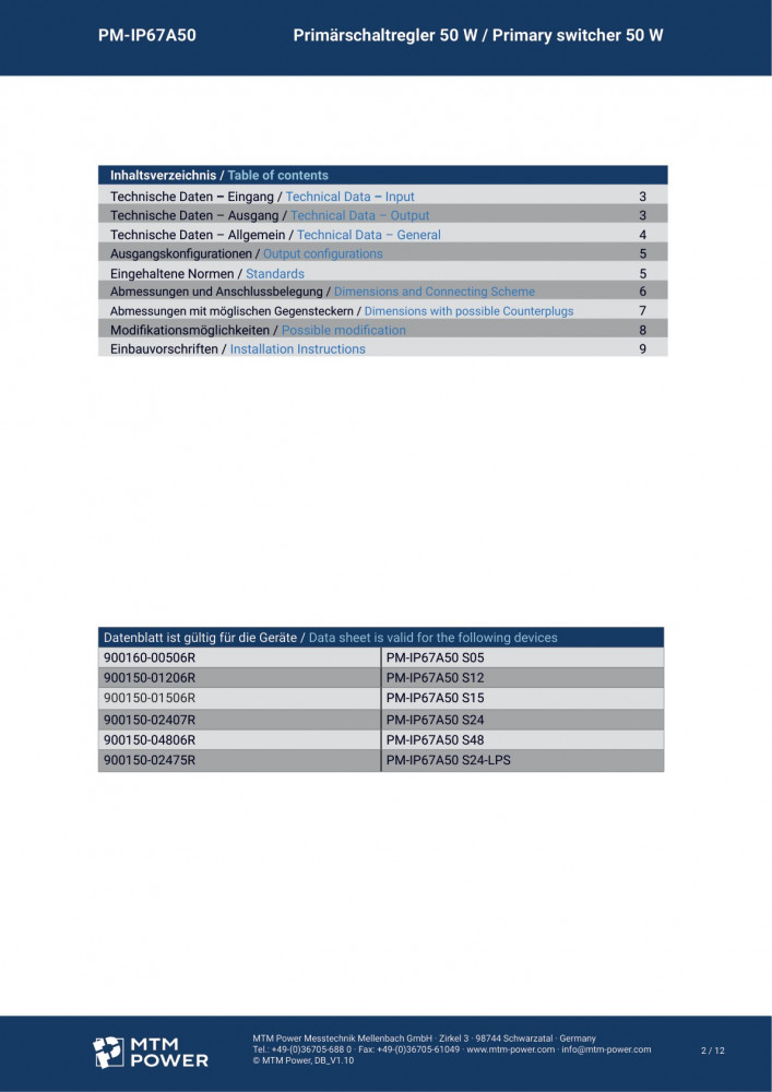 PM-IP67A50 datasheet page 2