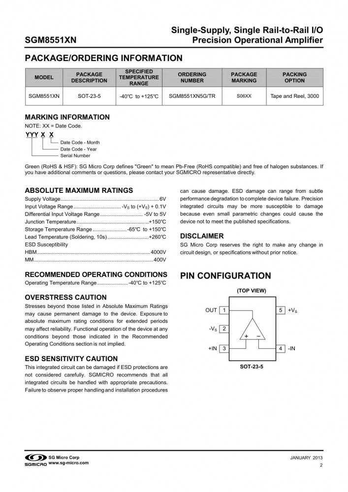 SGM8551XN datasheet page 2