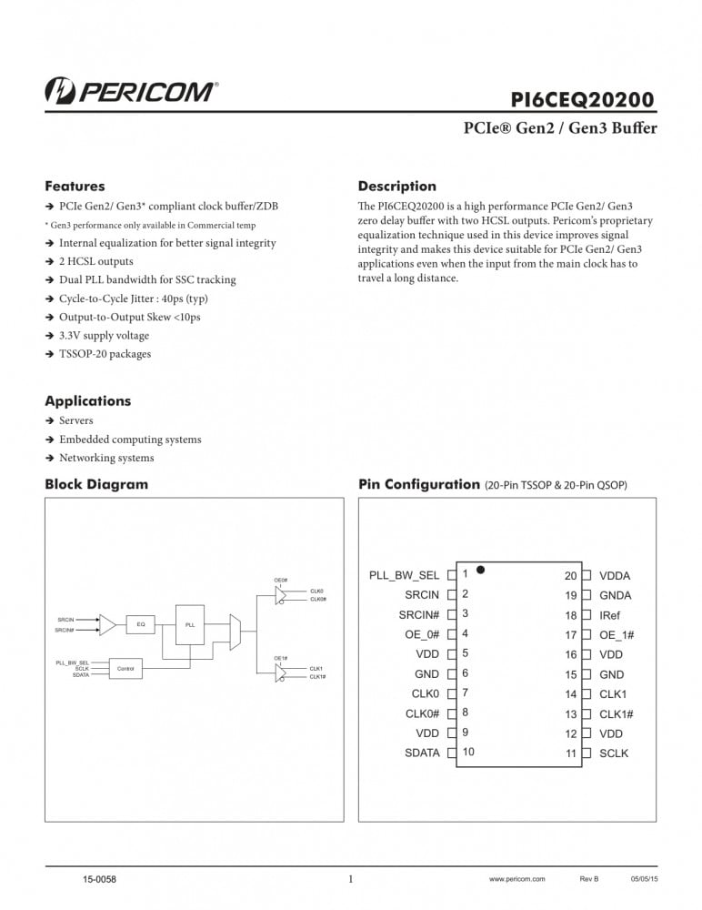 PI6CEQ20200LEX datasheet page 1